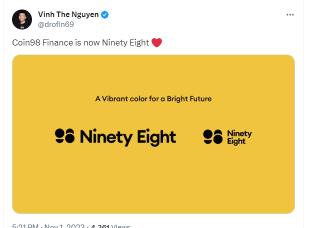 Blockchain company Coin98 Finance announced its rebranding to Ninety ...