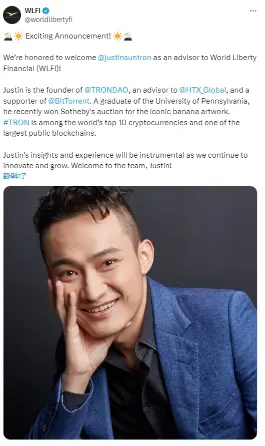 Sun Yuchen joins the Trump family project WLFI as an advisor - ChainCatcher